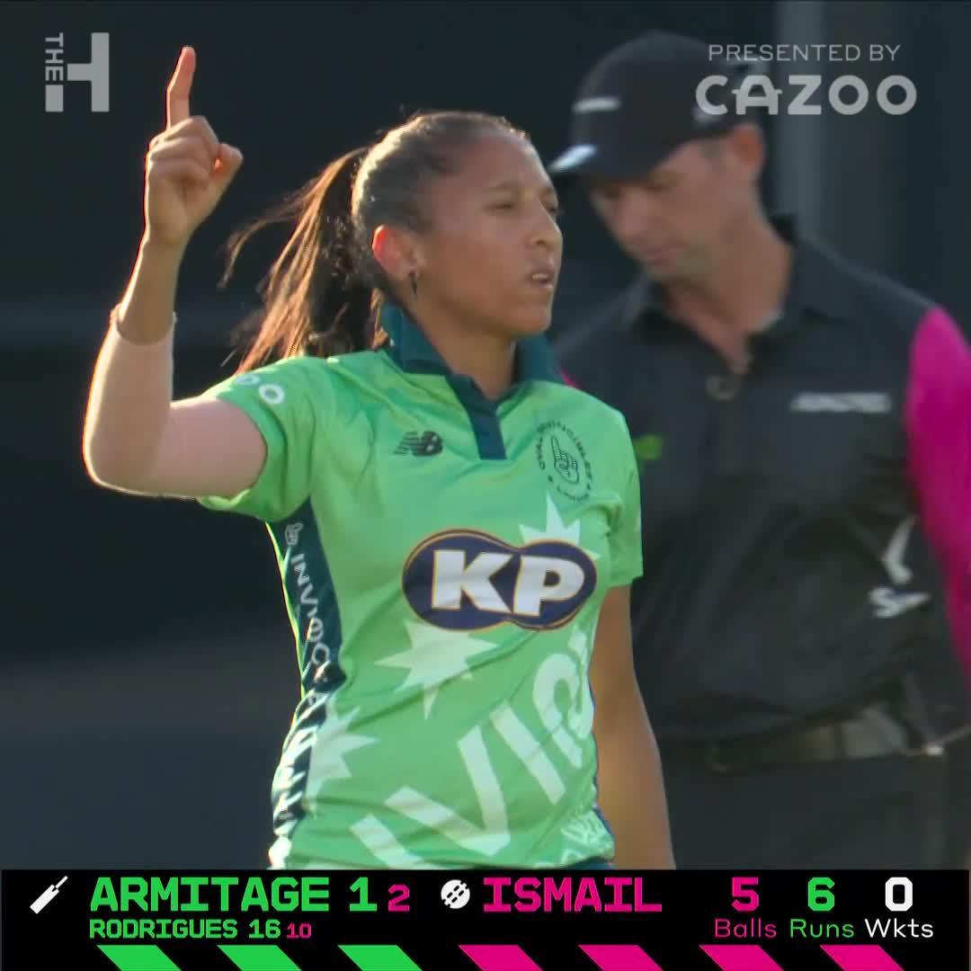 Shabnim Ismail knocks down the stumps