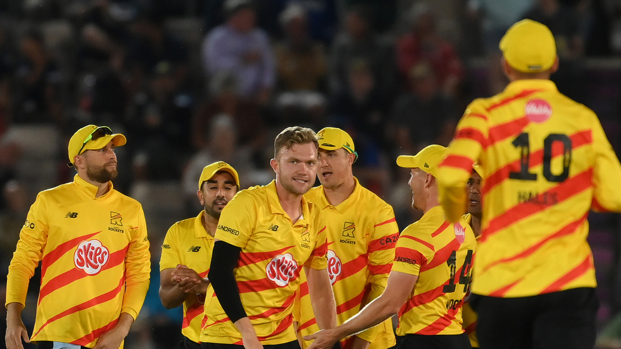 Sam Cook knocks over the stumps